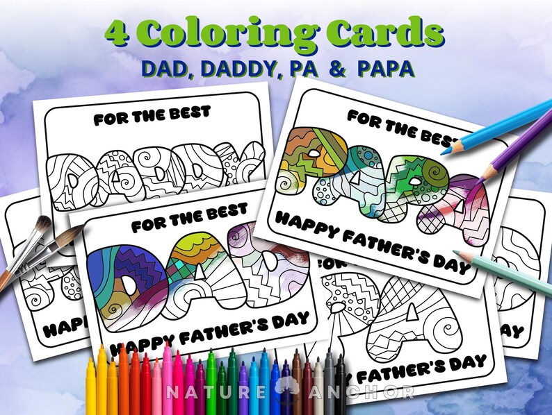 Father's Day Card Printable Coloring Card for "dad, Daddy, Papa and Pa ...
