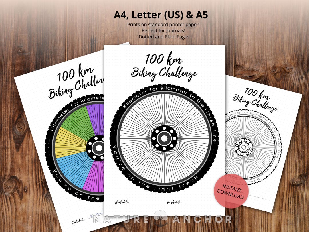 100 Km Biking Challenge Printable Journal Cycling Challenge, Bike ...