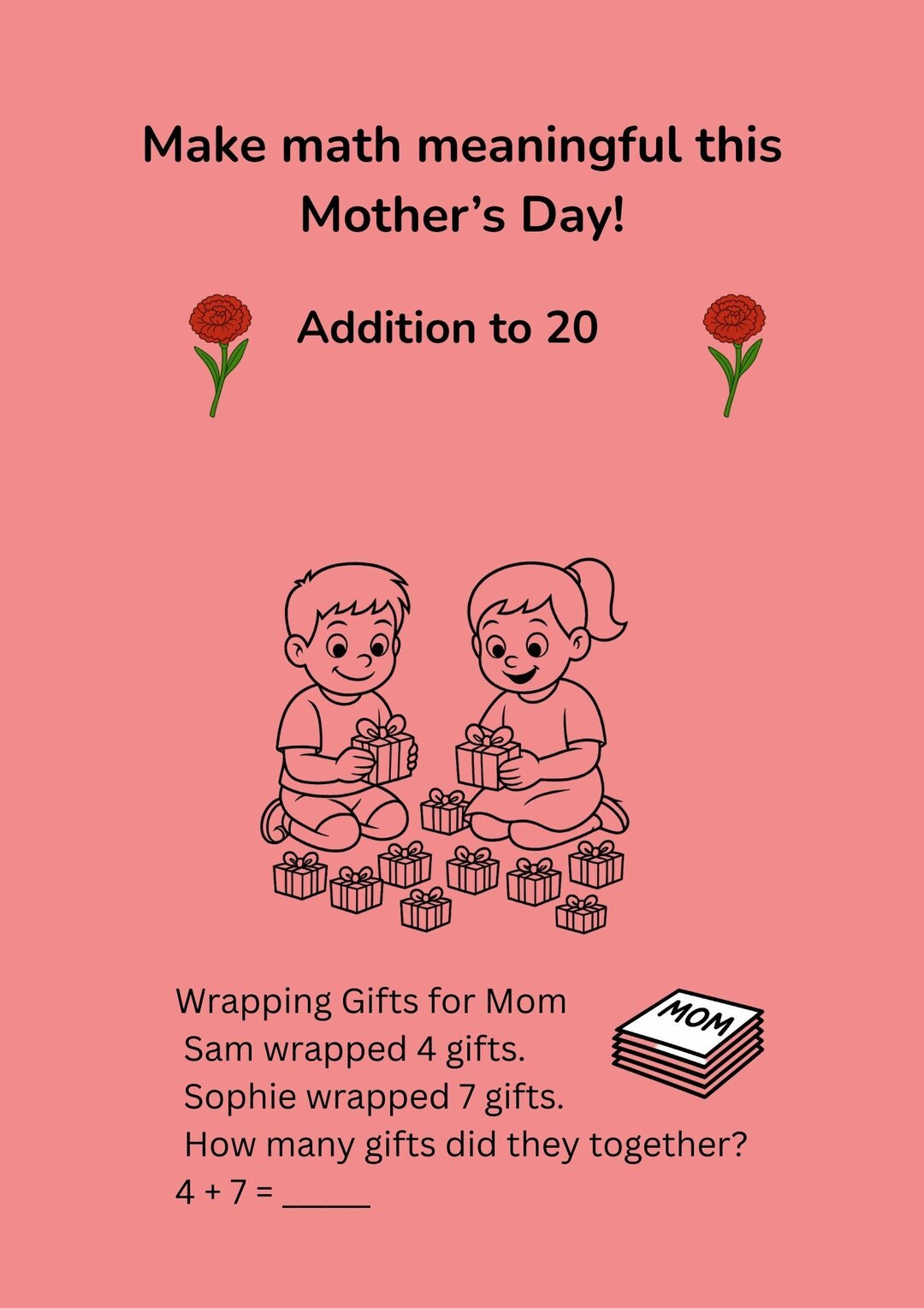 Mother's Day Math Activity | Addition up to 20 | Montessori-inspired ...
