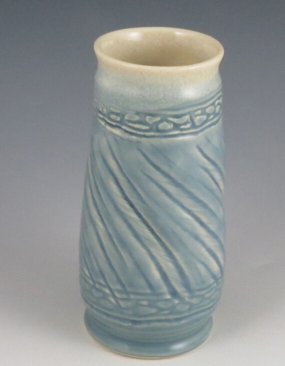 Blue Pottery Vase textured stamped handmade ceramic vase | Etsy