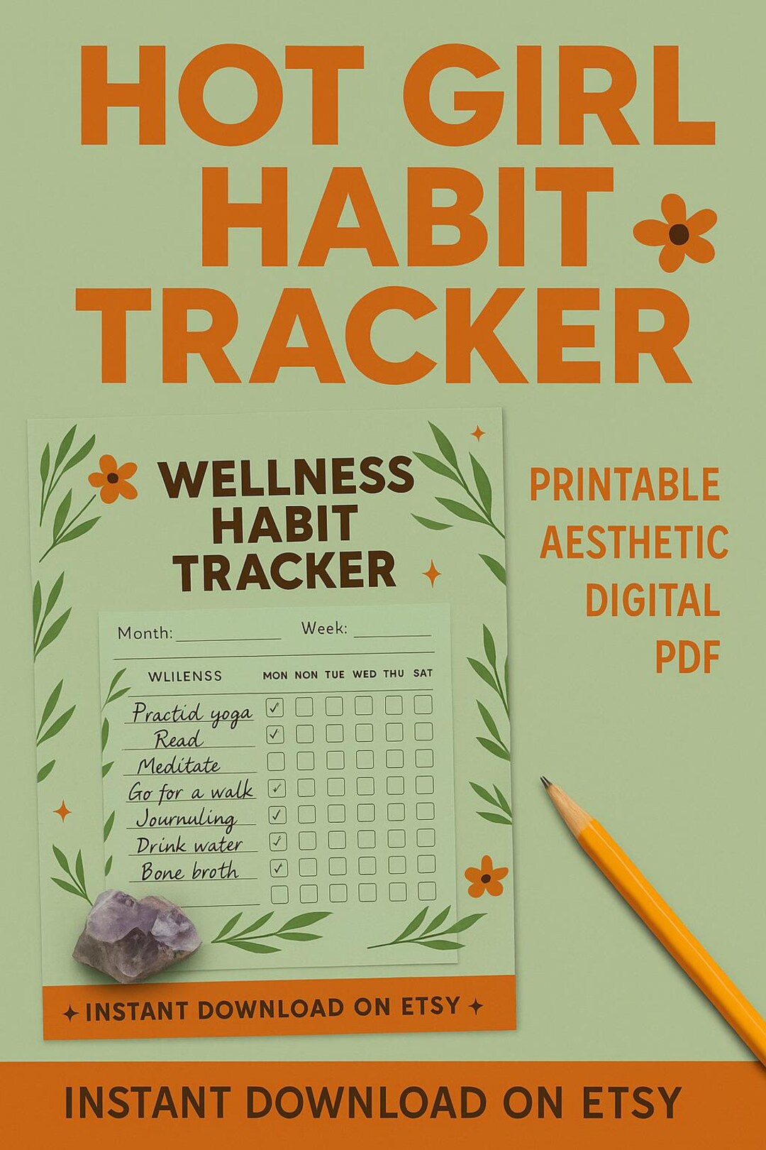 Weekly Wellness Habit Tracker Printable PDF – Self Care, Digital ...