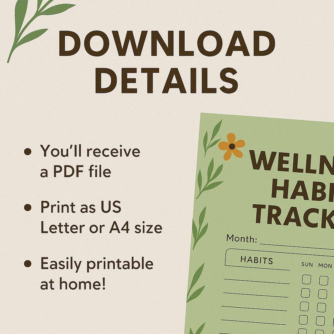 Weekly Wellness Habit Tracker Printable PDF – Self Care, Digital ...