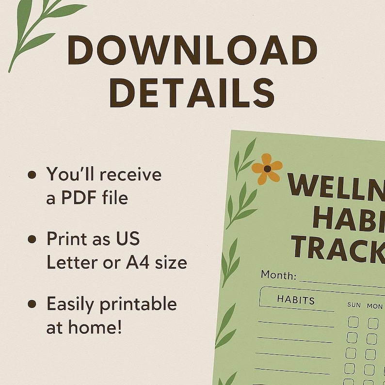 Weekly Wellness Habit Tracker Printable PDF – Self Care, Digital ...
