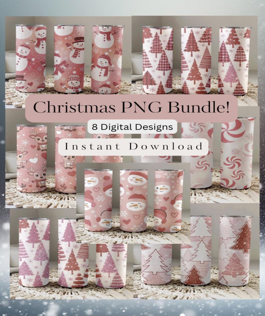 Pink Christmas Tumbler Wrap Bundle 8 PNG Designs 20oz Skinny ...