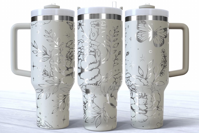 Floral Peonies Tumbler SVG Wrap Laser Engraving File Stanley Cup ...