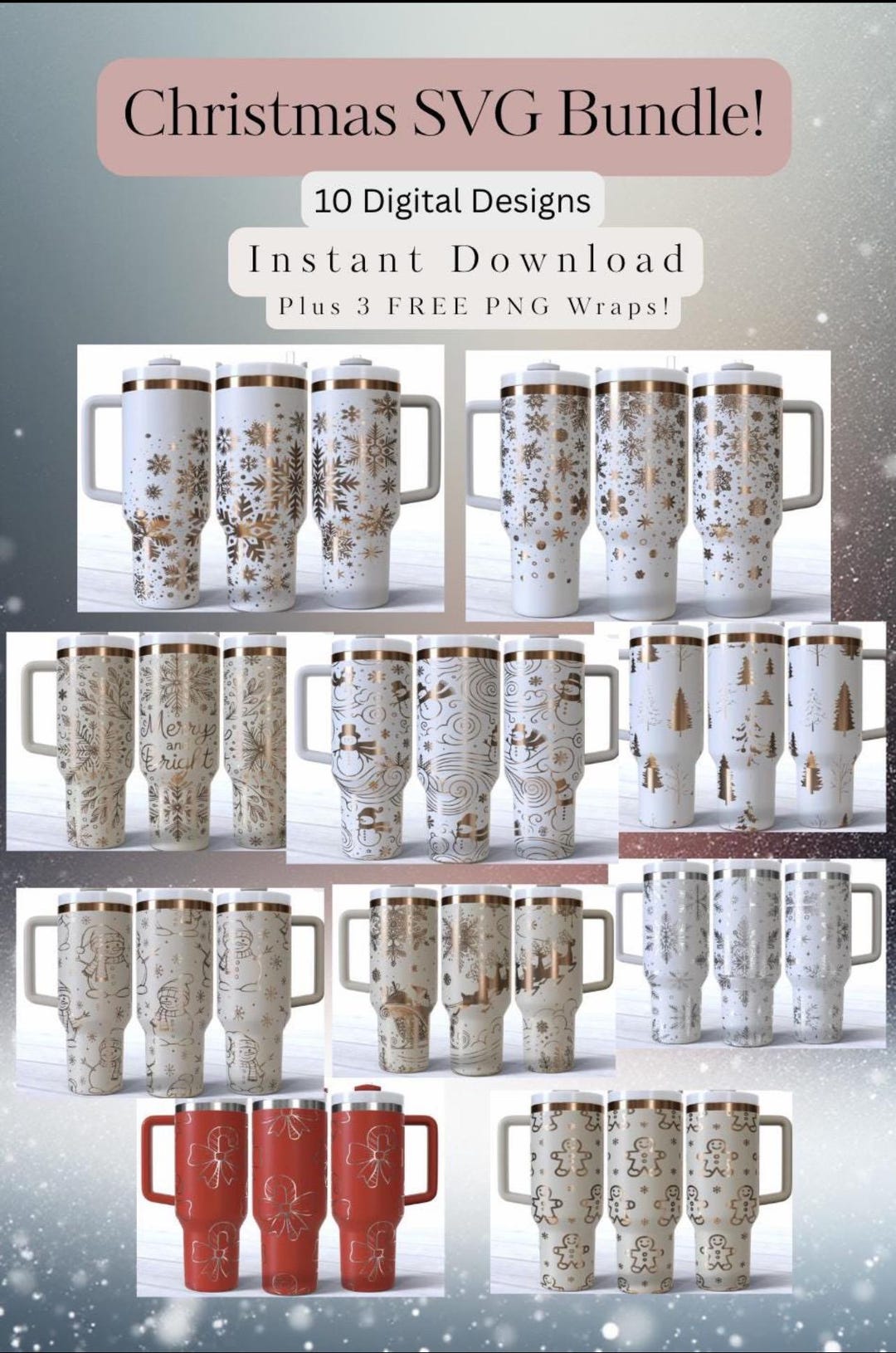 Christmas SVG Tumbler Wrap Bundle Holiday Laser Cut Files Digital ...