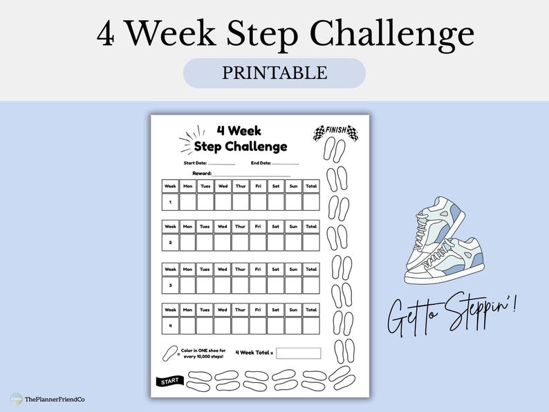 4 Week Step Challenge Tracker Printable | Walking Challenge Fitness ...