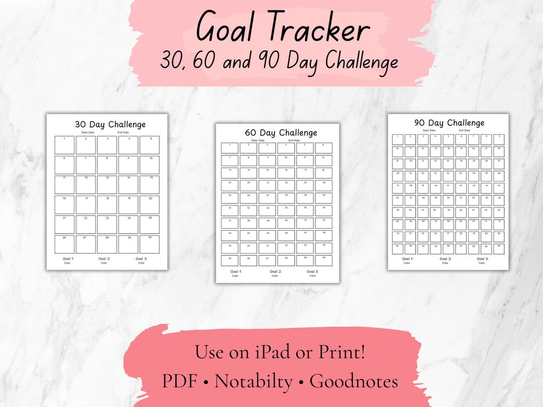 Goal Setting Challenge, Goal Tracker, Habit Tracker, 30, 60 and 90 Day ...