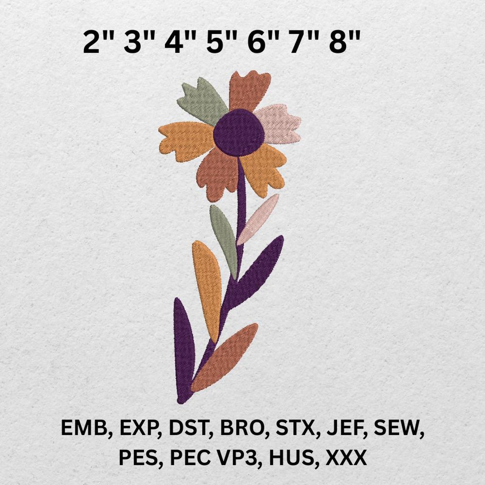 Boho Floral Embroidery Design Set – 3 Modern Flower Machine Embroidery ...
