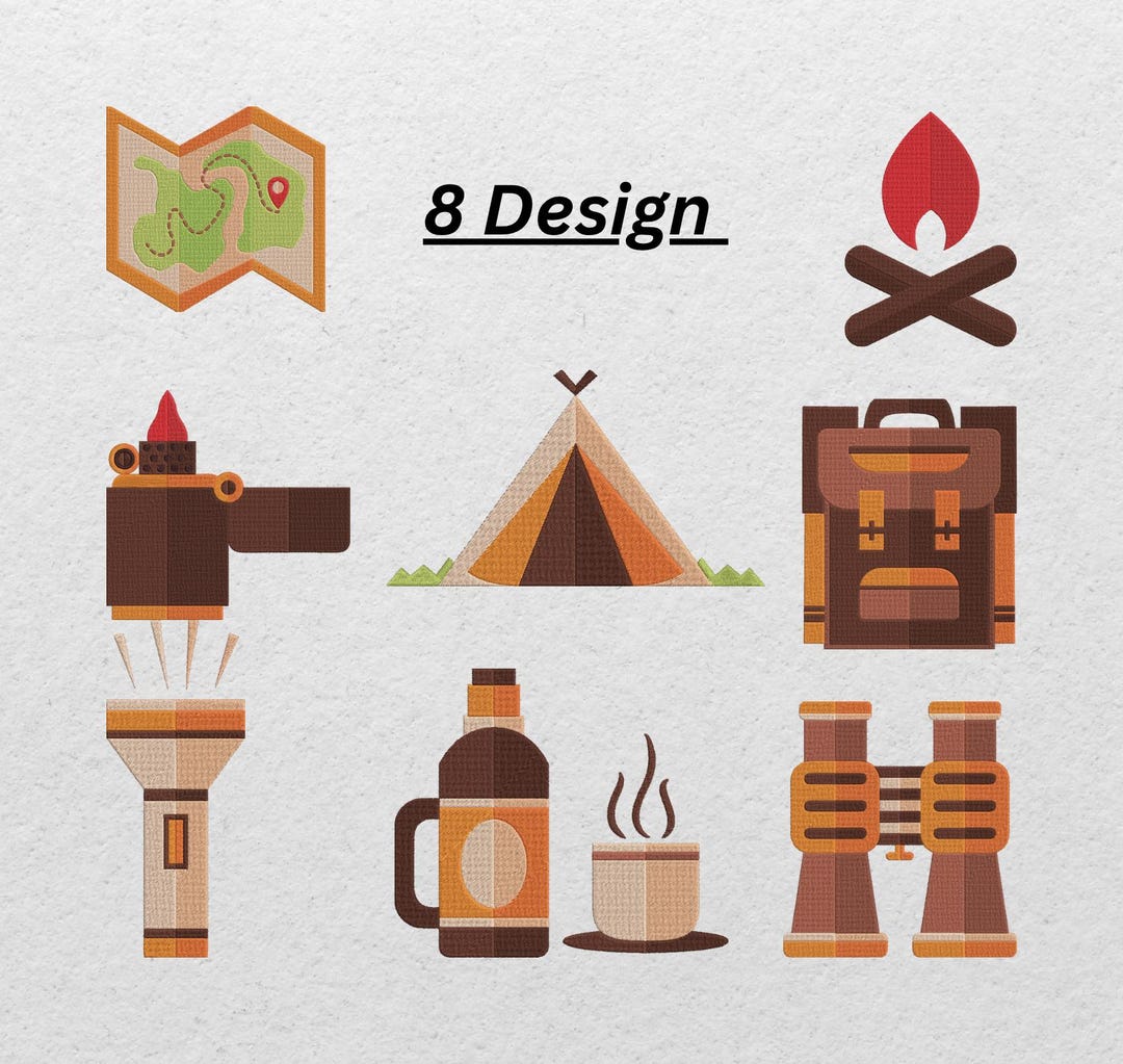 Camping Embroidery Design Set: 8 Outdoor Adventure Files (digital ...