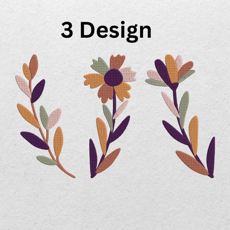 Boho Floral Embroidery Design Set – 3 Modern Flower Machine Embroidery ...