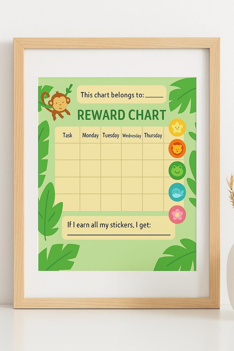 Printable Jungle Reward Chart for Children- Good Behavior Tracker ...