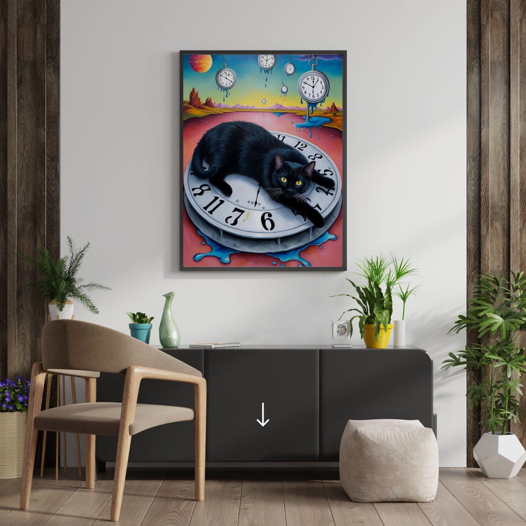 Dali Style Cat Wall Art | Surreal Cat Print | Dreamlike Cat Artwork ...