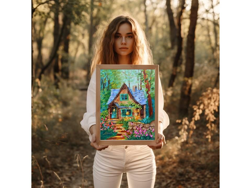 Pineview Cottage - Original Cottagecore Oil Painting by Rebecca Beal - Etsy