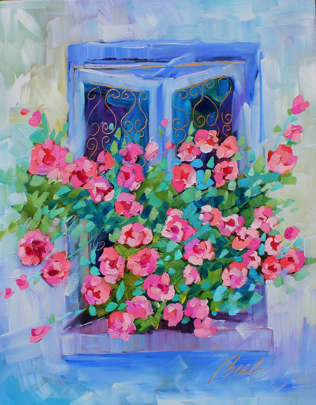 Original Oil Painting A Window With Colorful Blooms by Rebeccambeal - Etsy