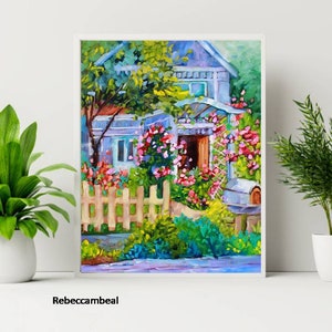 The Coach House, Original Oil Painting Cottage With Flowers ...