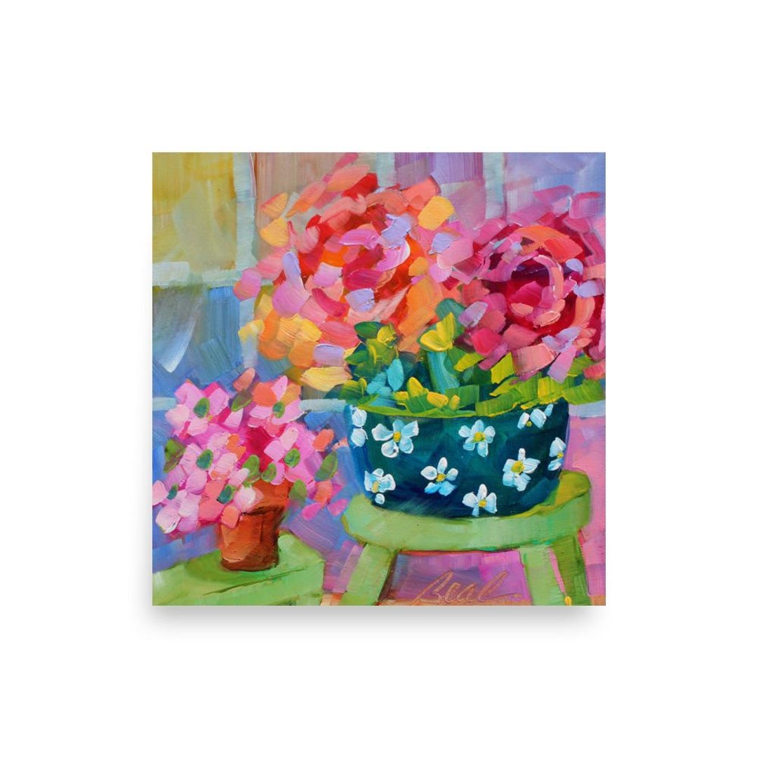 Vibrant Flowers by the Window - Oil Painting Print - Vibrant Inkjet ...