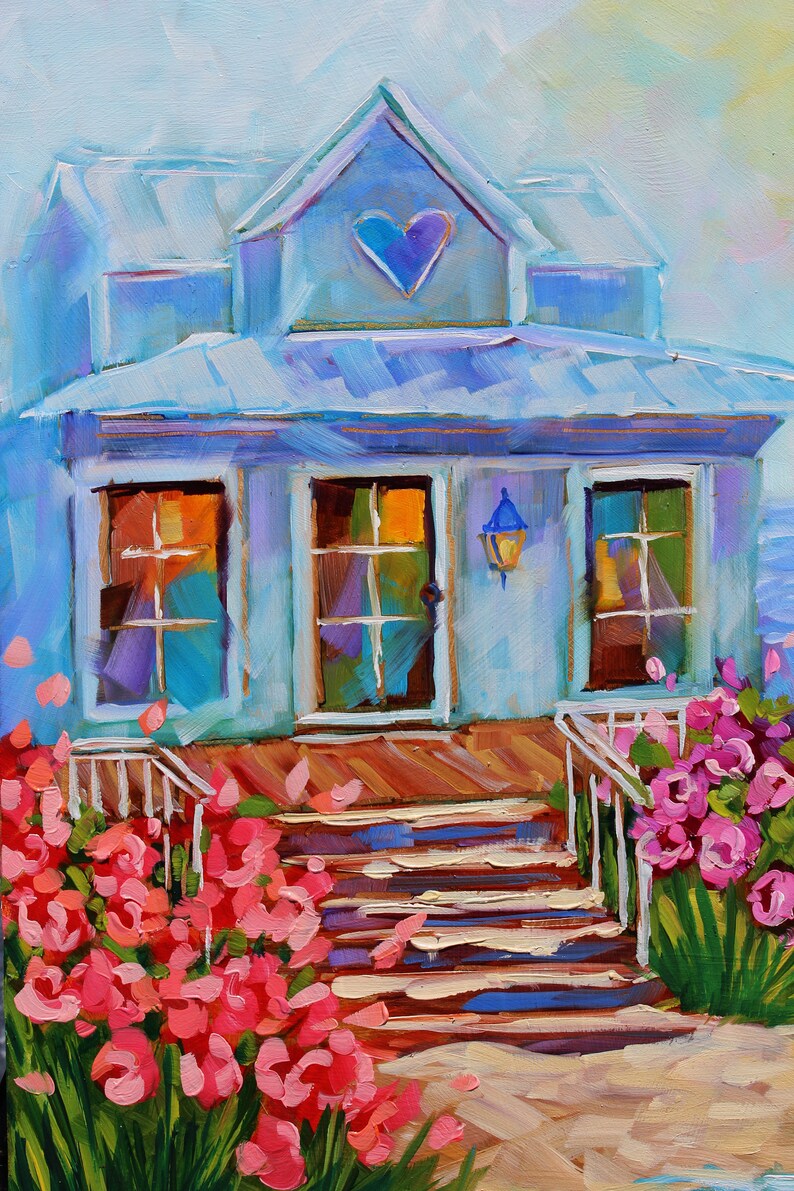 Impressionist Oil Painting Coastal Cottage Charm Beach Home Decor Art ...