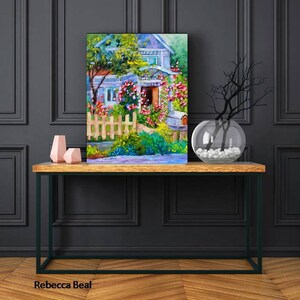 The Coach House, Original Oil Painting Cottage With Flowers ...