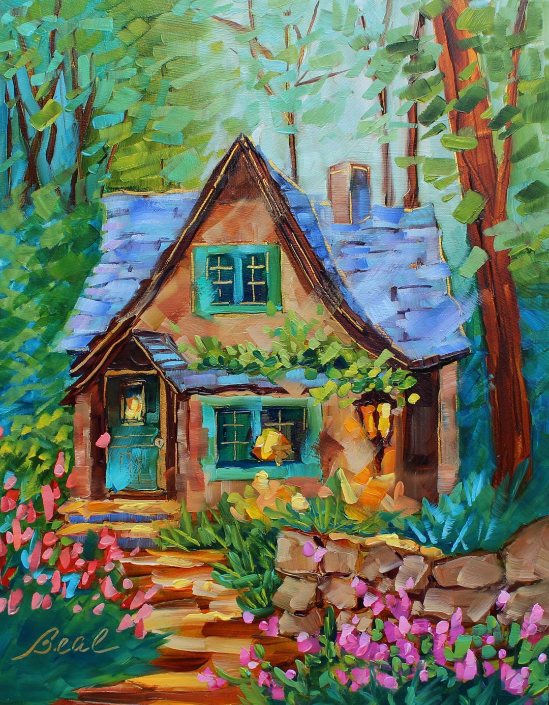 Pineview Cottage - Original Cottagecore Oil Painting by Rebecca Beal - Etsy