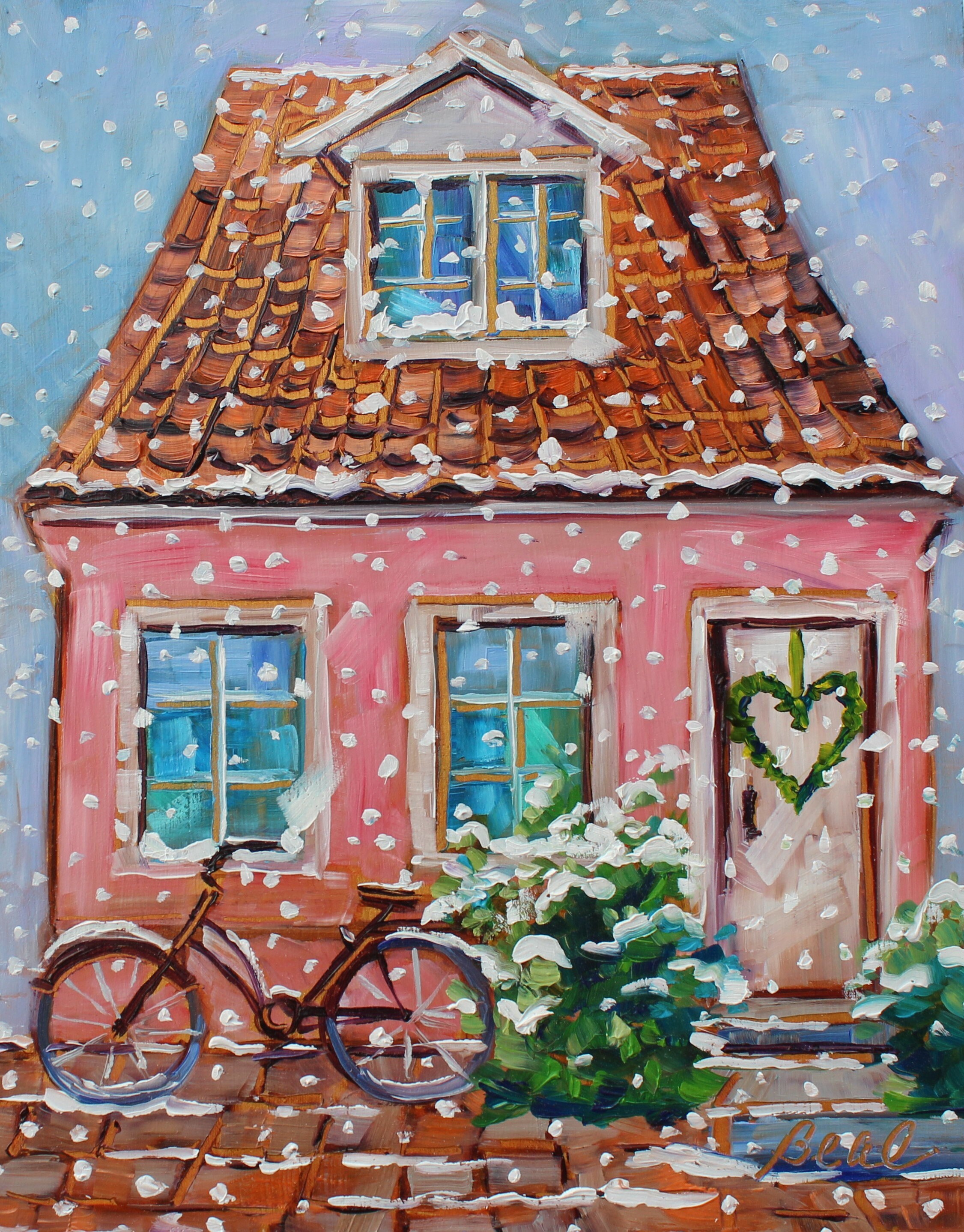 Landscape Painting House in the Snow Oil Painting Rebeccambeal Winter ...