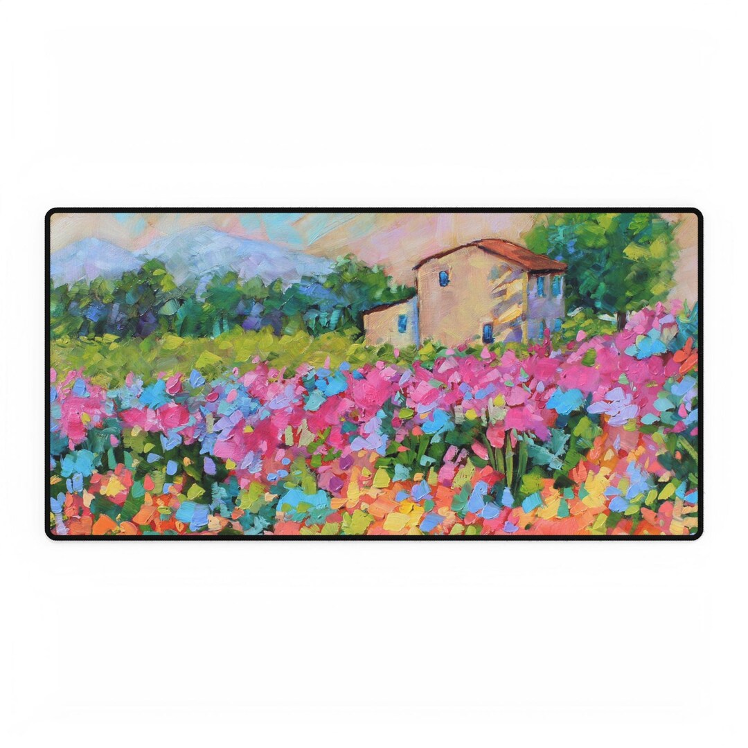 Cottagecore Field of Flowers Desk Mats Based on Original Oil Painting ...
