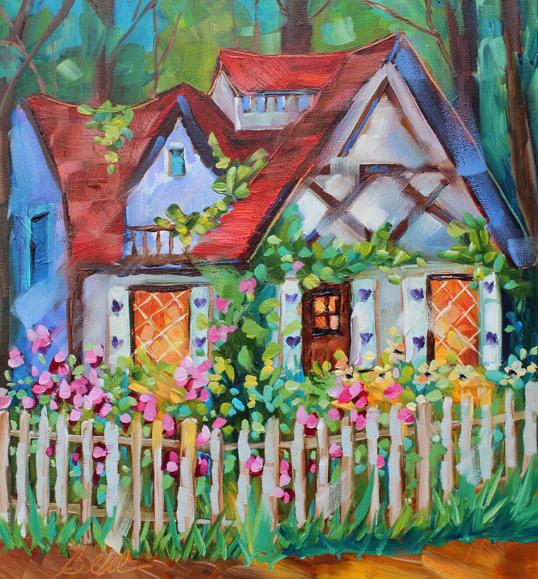 Original Oil Painting - 14x11 Cottage Art the Gables by Rebecca M Beal ...