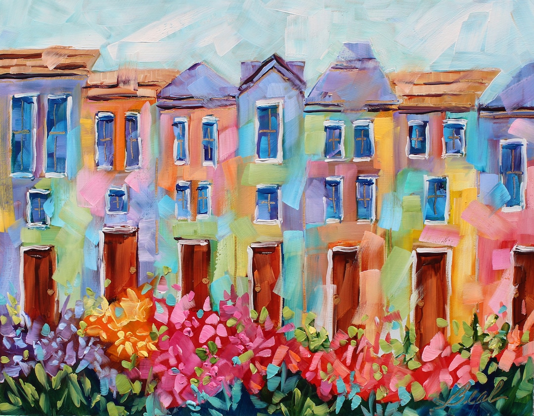 Vibrant Street of Blossoms Impressionist Abstract Town Oil Painting by ...