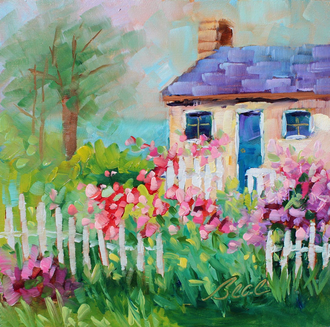 A Cottage Awash in Color Oil Painting by Impressionist Rebeccambeal - Etsy