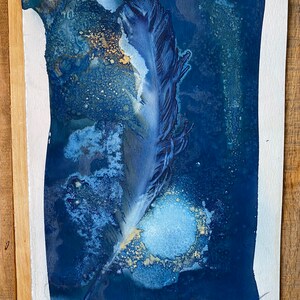 Celestial Feather Cyanotype Art Original | Dreamy Sky Small Wall Decor ...