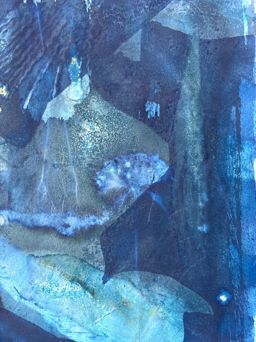 Botanical Cyanotype Yarrow Feather Blue Collograph Print Alternative ...