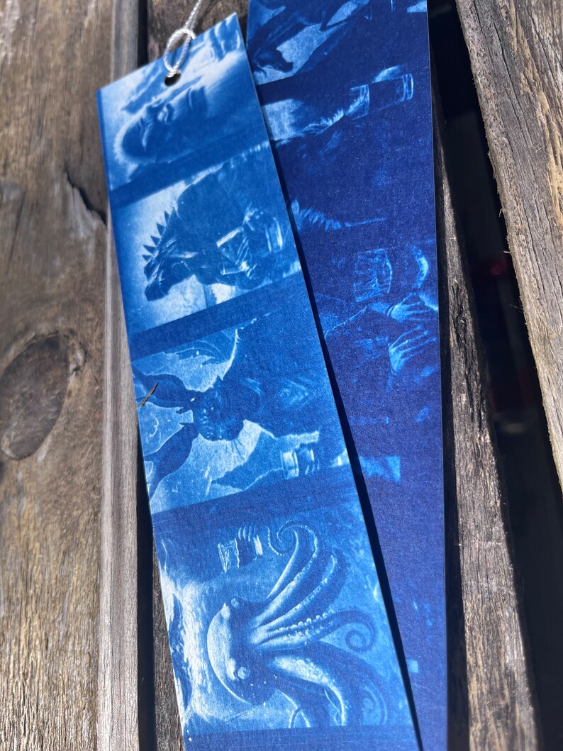 Cryptid Cyanotype Godzilla Bookmarks Set of 2 Small Gift Scary Sci-fi ...