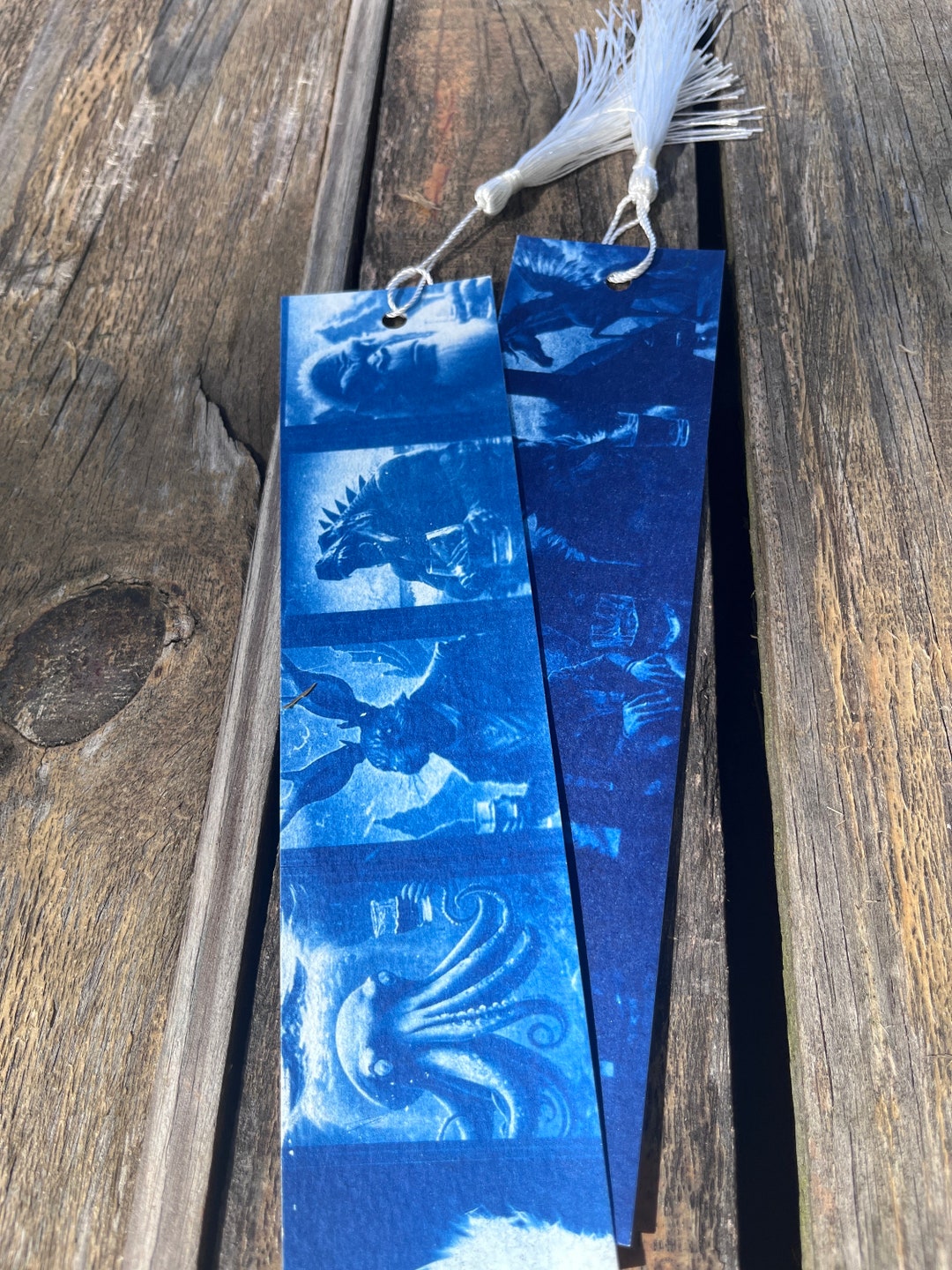 Cryptid Cyanotype Godzilla Bookmarks Set of 2 Small Gift Scary Sci-fi ...