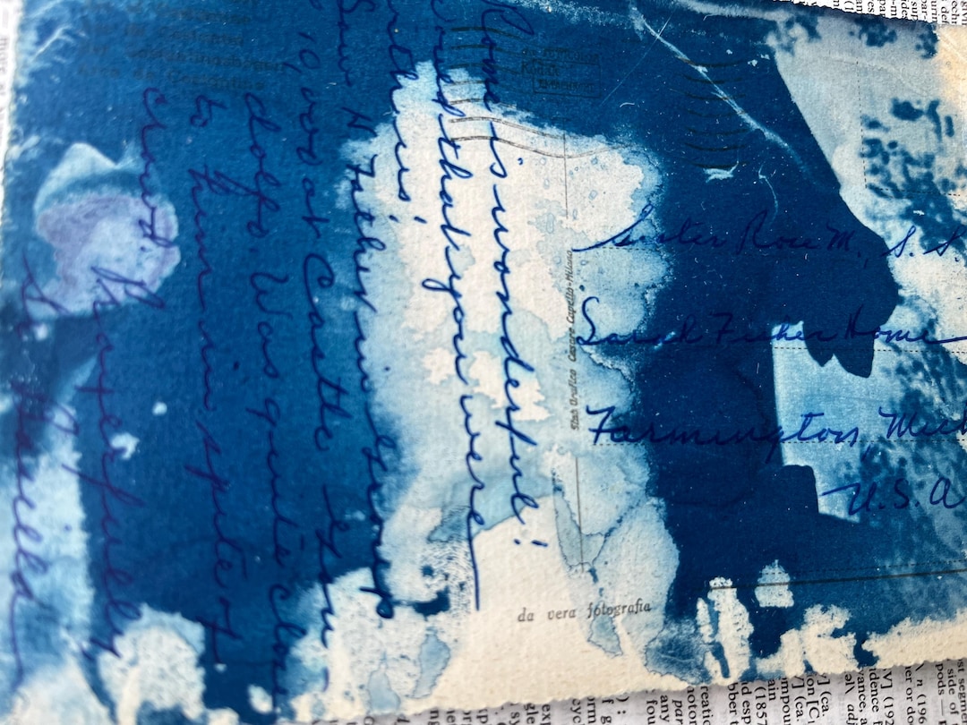 Abstract Blue Art Cyanotype Handwritten Postcard | Original Print ...