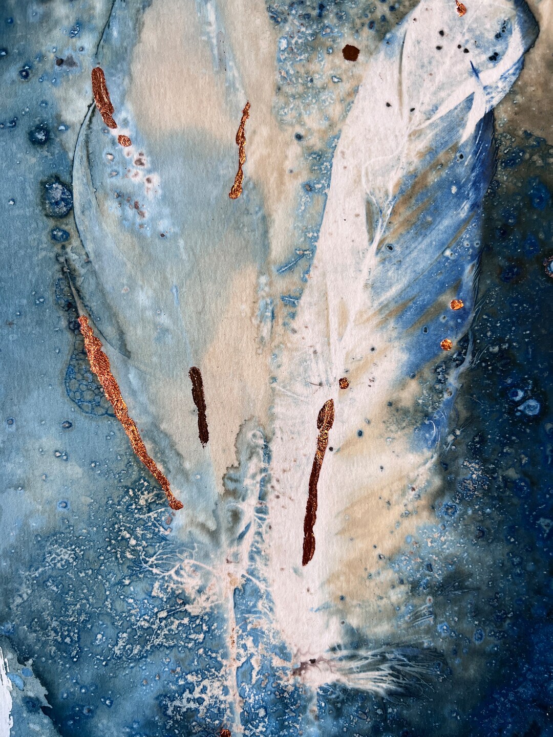 Cyanotypes Blue Copper Metallic Celestial | Cyanotype Feather Art ...