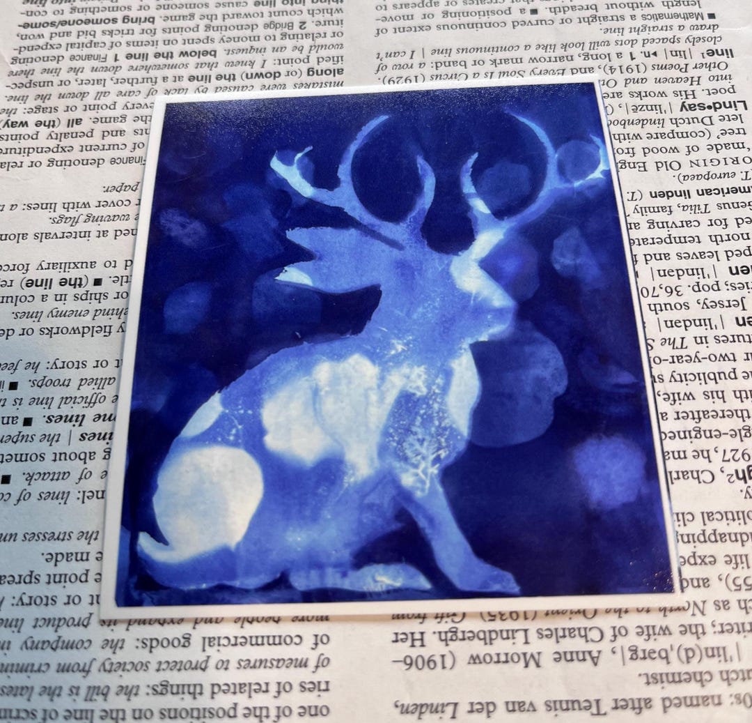 Mini Blue Jackalope Art Print 3x3 Cyanotype Giclee Print Small Artwork ...
