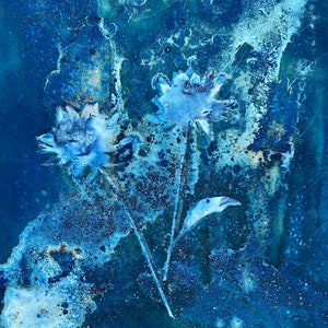 Blue Flower Boho Cyanotype Print - Cyan Blue Flowers Deep Blue - Photo ...