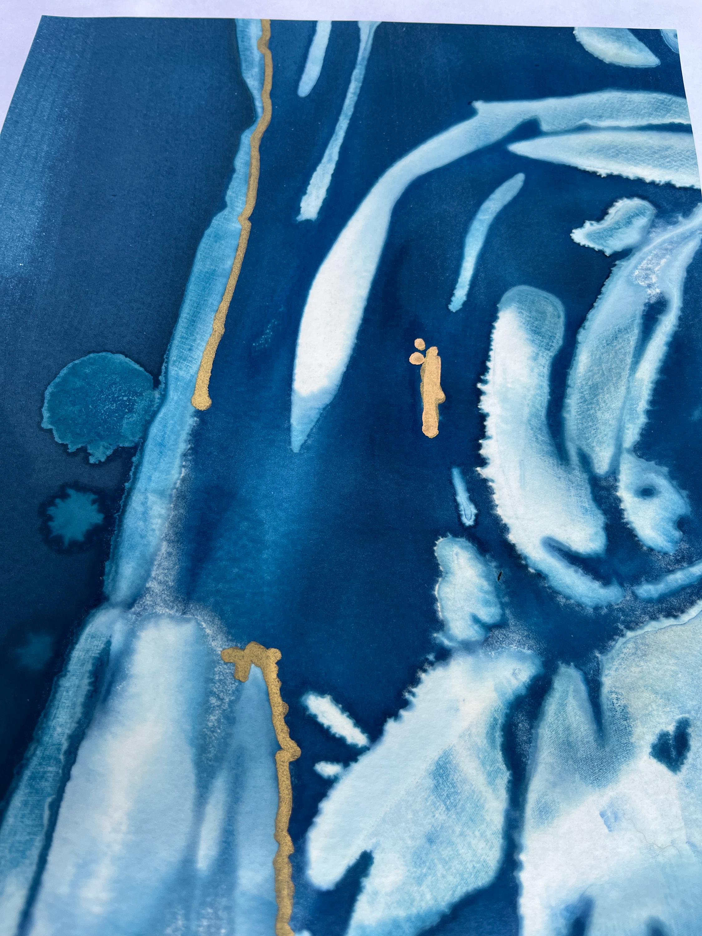 Blue Abstract Clothing Water Cyanotype Art Print With Gold | Modern ...