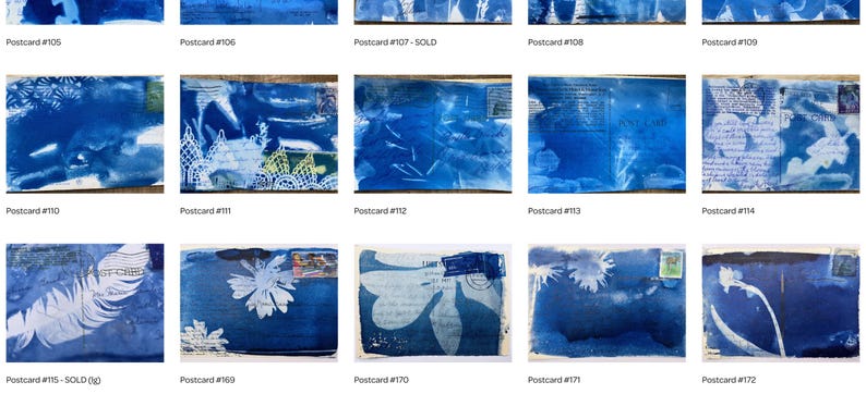 Blue Feather Cyanotype Print | Antique Postcard Art (4x6) - Etsy