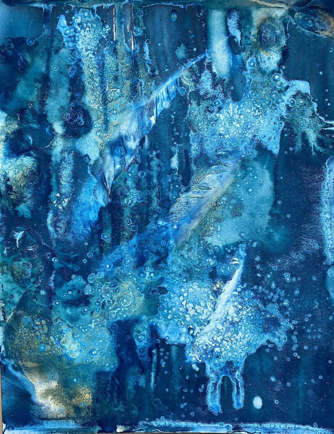 Cyanotype Abstract Print Feathers | Boho Blue Art Science | Cyanotypes ...