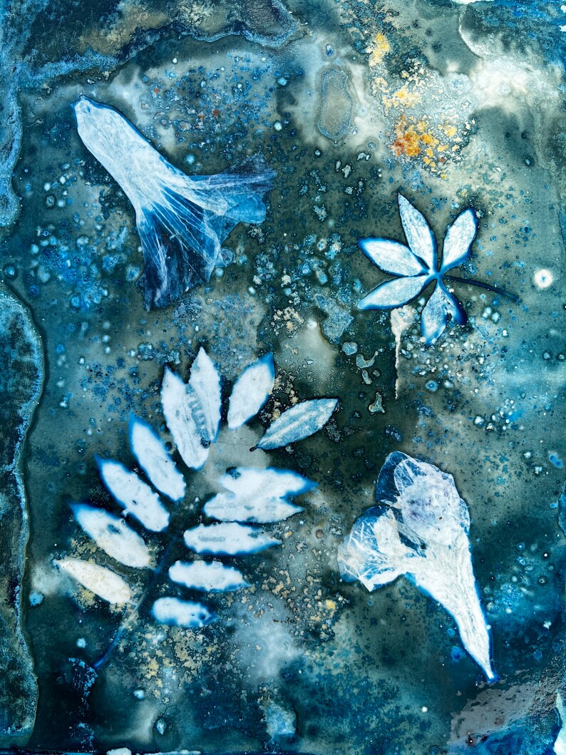 Costa Rica BLUE Flowers Leaves Cyanotype Print Cyan Blue Flowers Deep ...