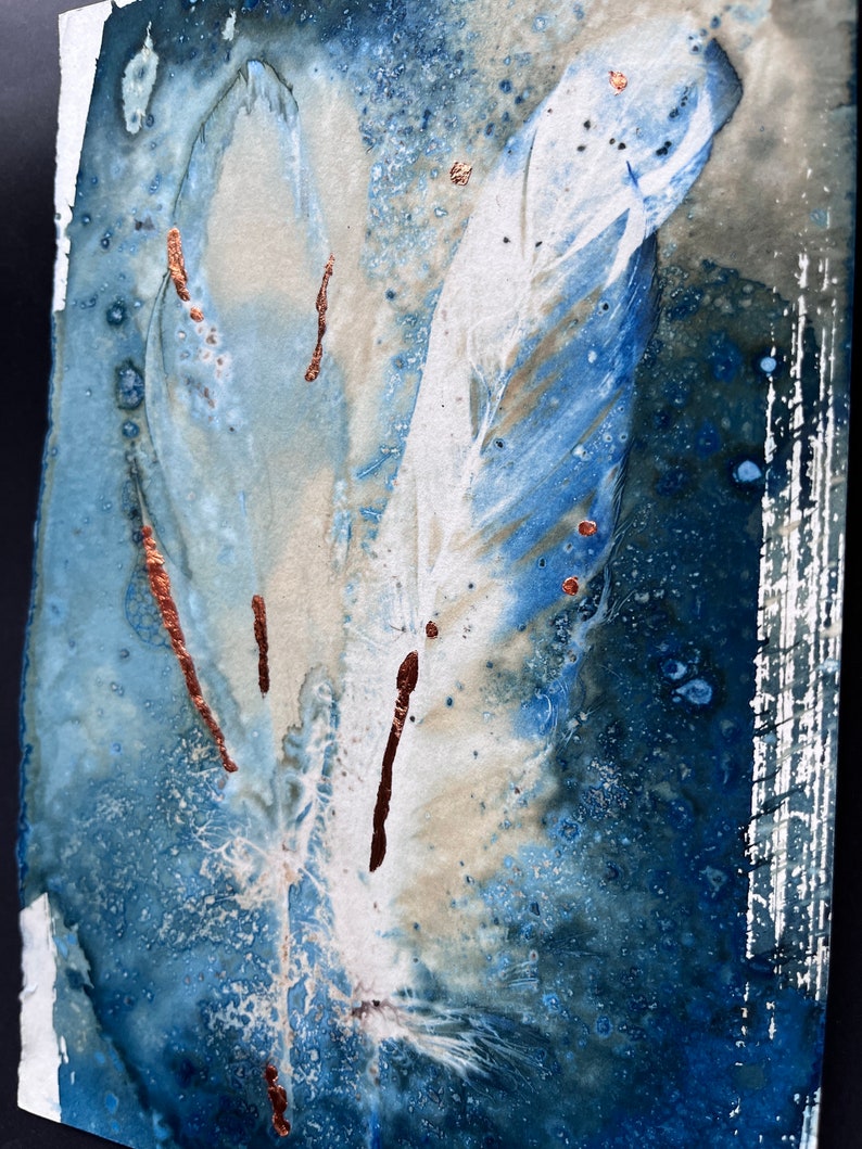 Cyanotypes Blue Copper Metallic Celestial | Cyanotype Feather Art ...