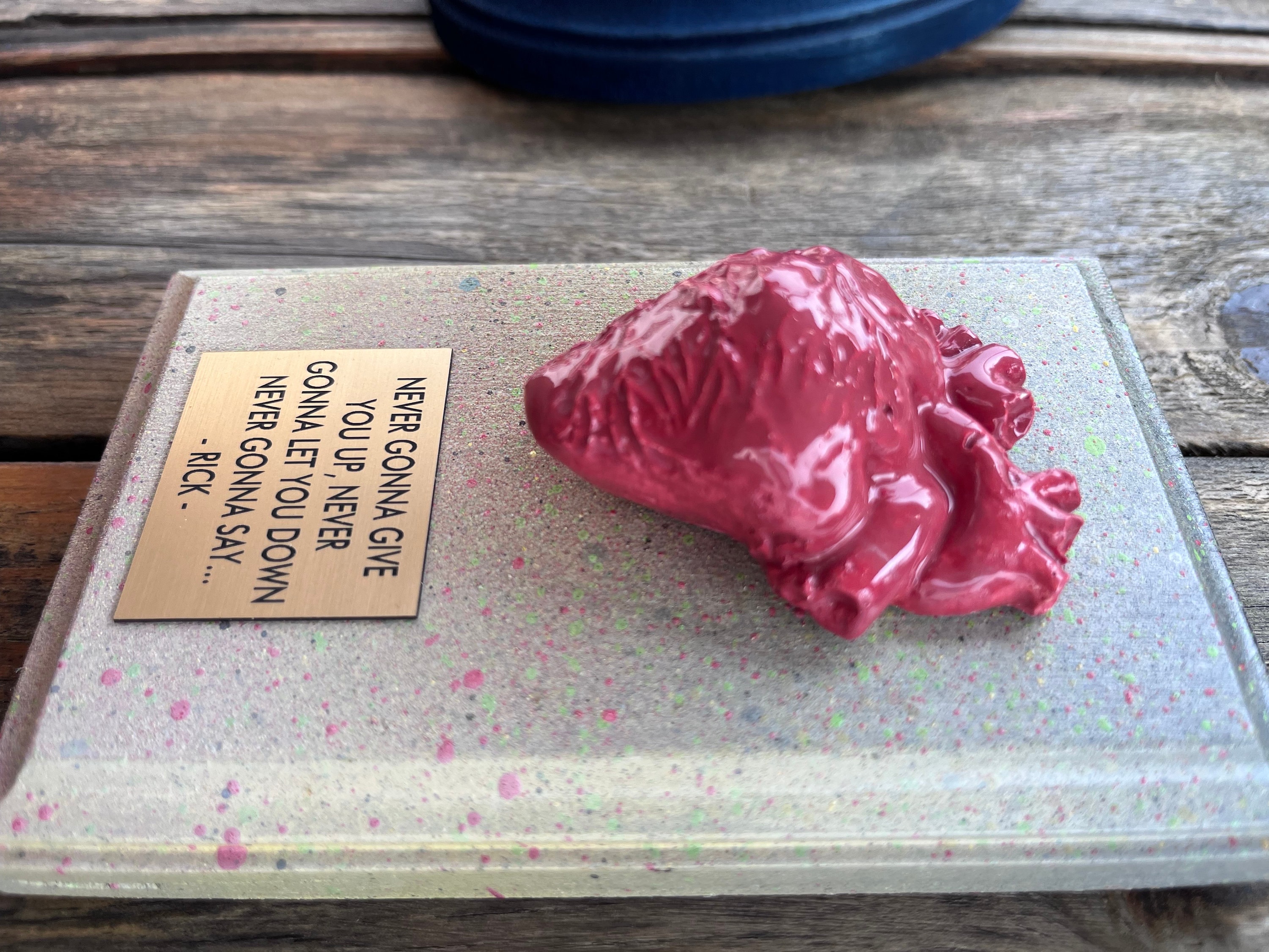 Red Anatomical Heart Rick Rolled Funny Love Faux Trophy Ceramic Wood ...