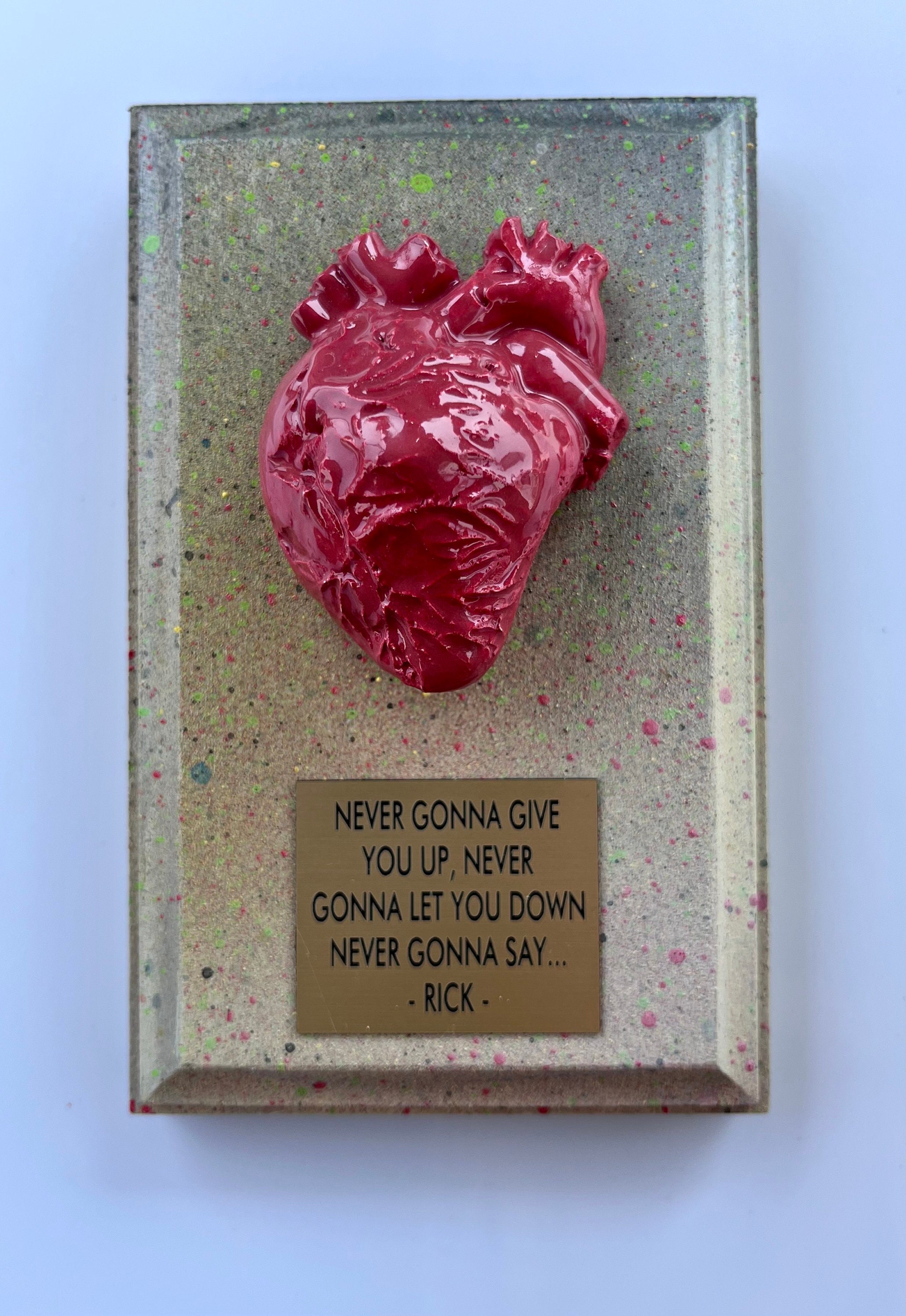 Red Anatomical Heart Rick Rolled Funny Love Faux Trophy Ceramic Wood ...