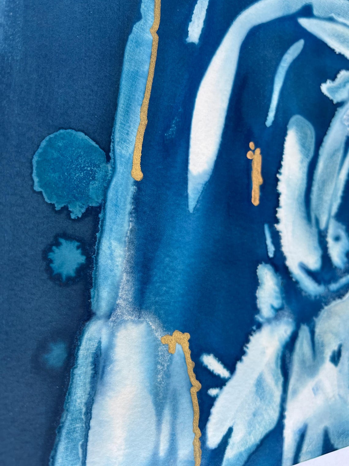Blue Abstract Clothing Water Cyanotype Art Print With Gold | Modern ...