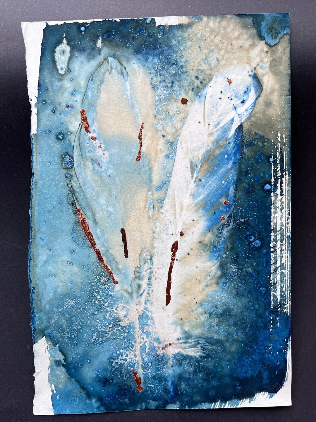 Cyanotypes Blue Copper Metallic Celestial Cyanotype Feather Art Bird ...
