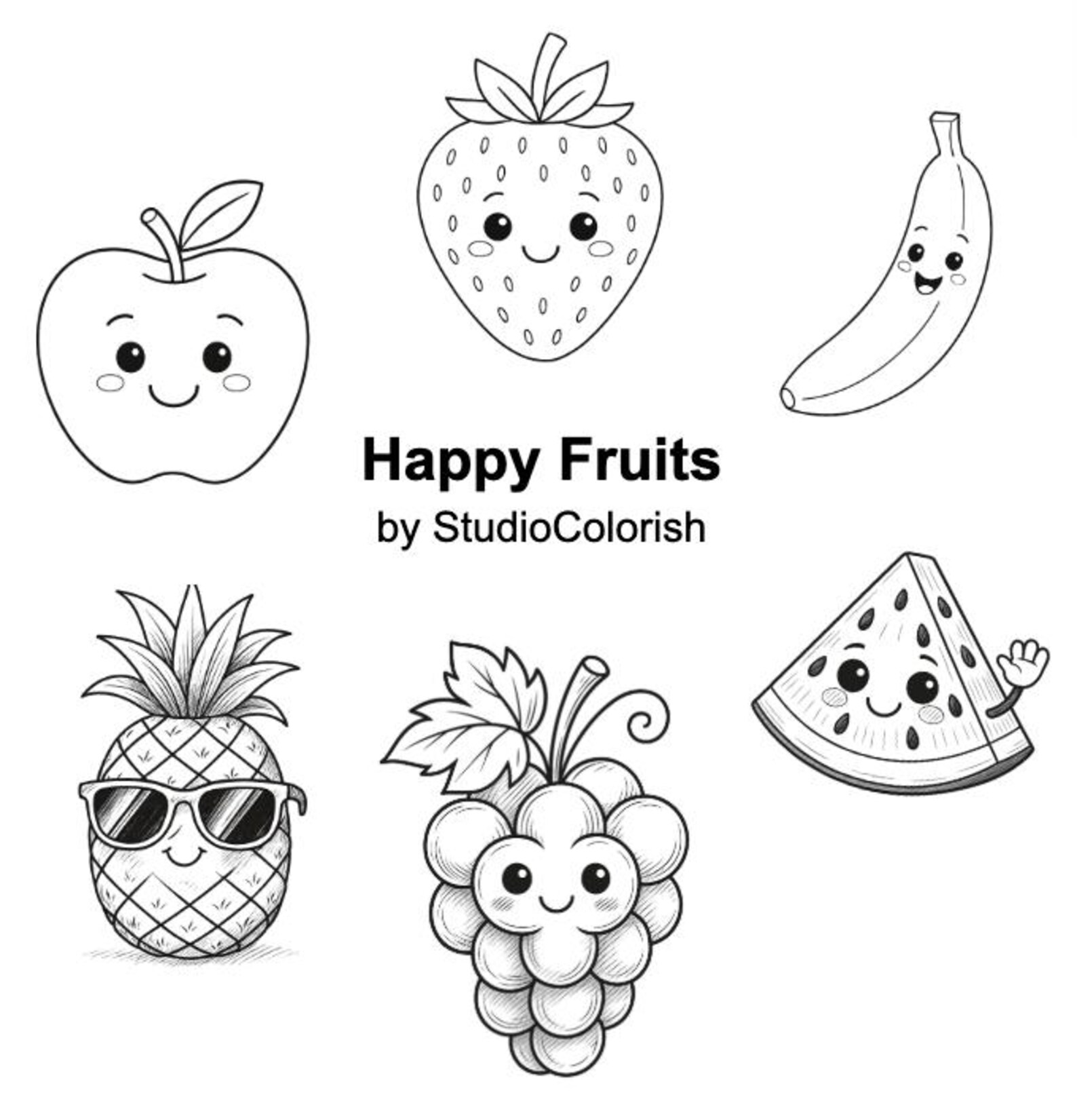 Coloring Book - Happy Fruits - Etsy