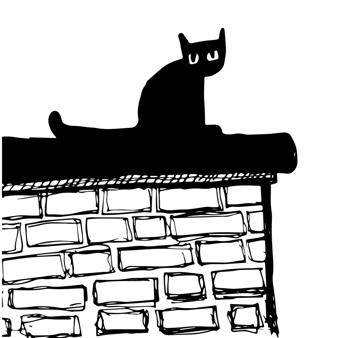Line Art Cat, Cat on a Roof, Cat Illustration, Picture of Cat on a Roof ...