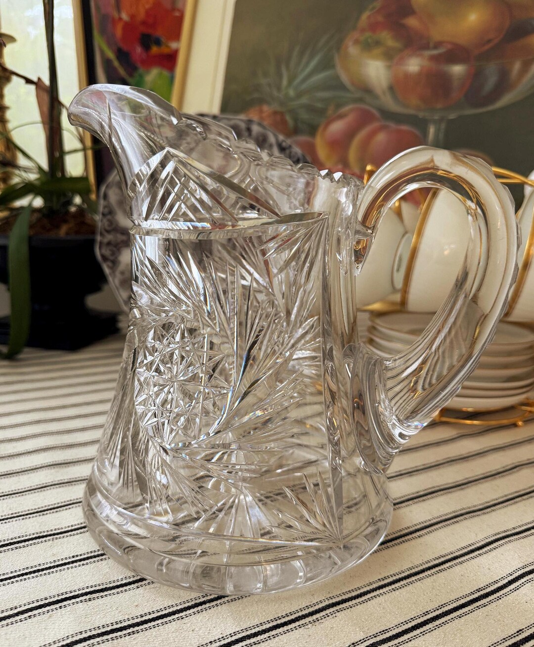 Antique American Brilliant Period Cut Crystal Pitcher | Starburst Fan ...