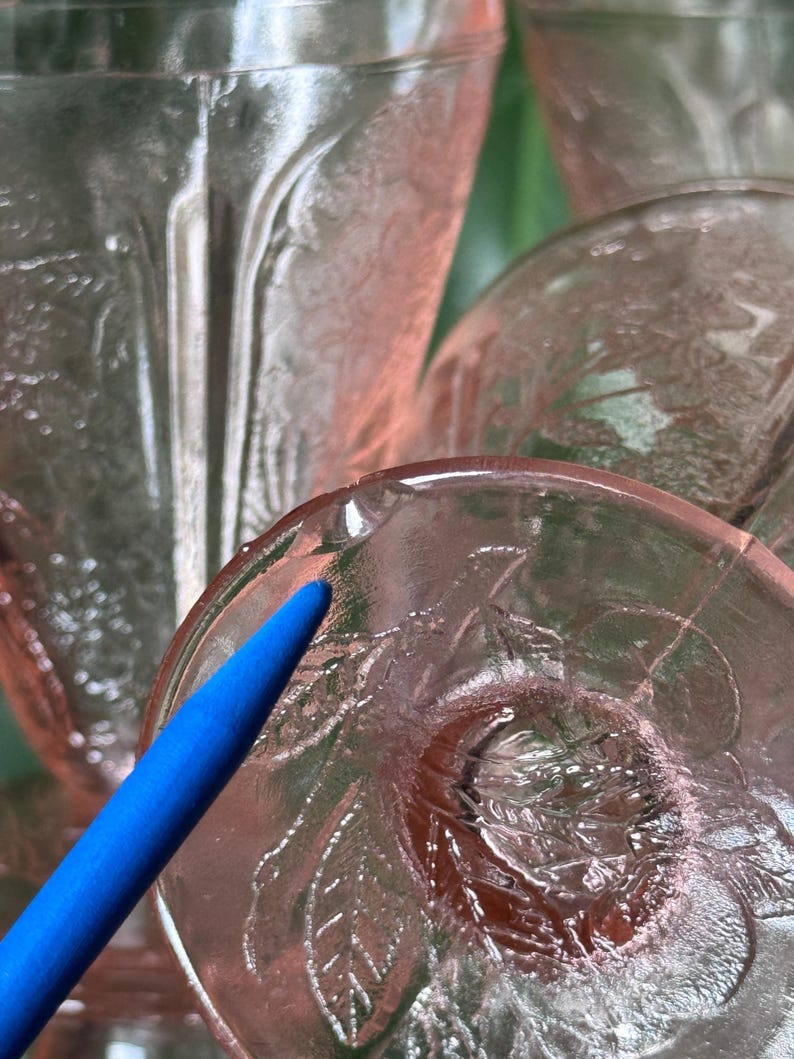 Set of 4 Pink Depression Glass Footed Juice Tumblers | Jeanette Cherry ...